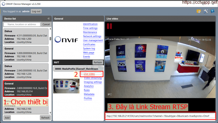 How to get link RTSP Camera Dahua - Application System