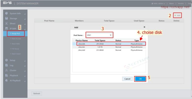Create ISCSI network drive on EVS Dahua Storage Server - Application System